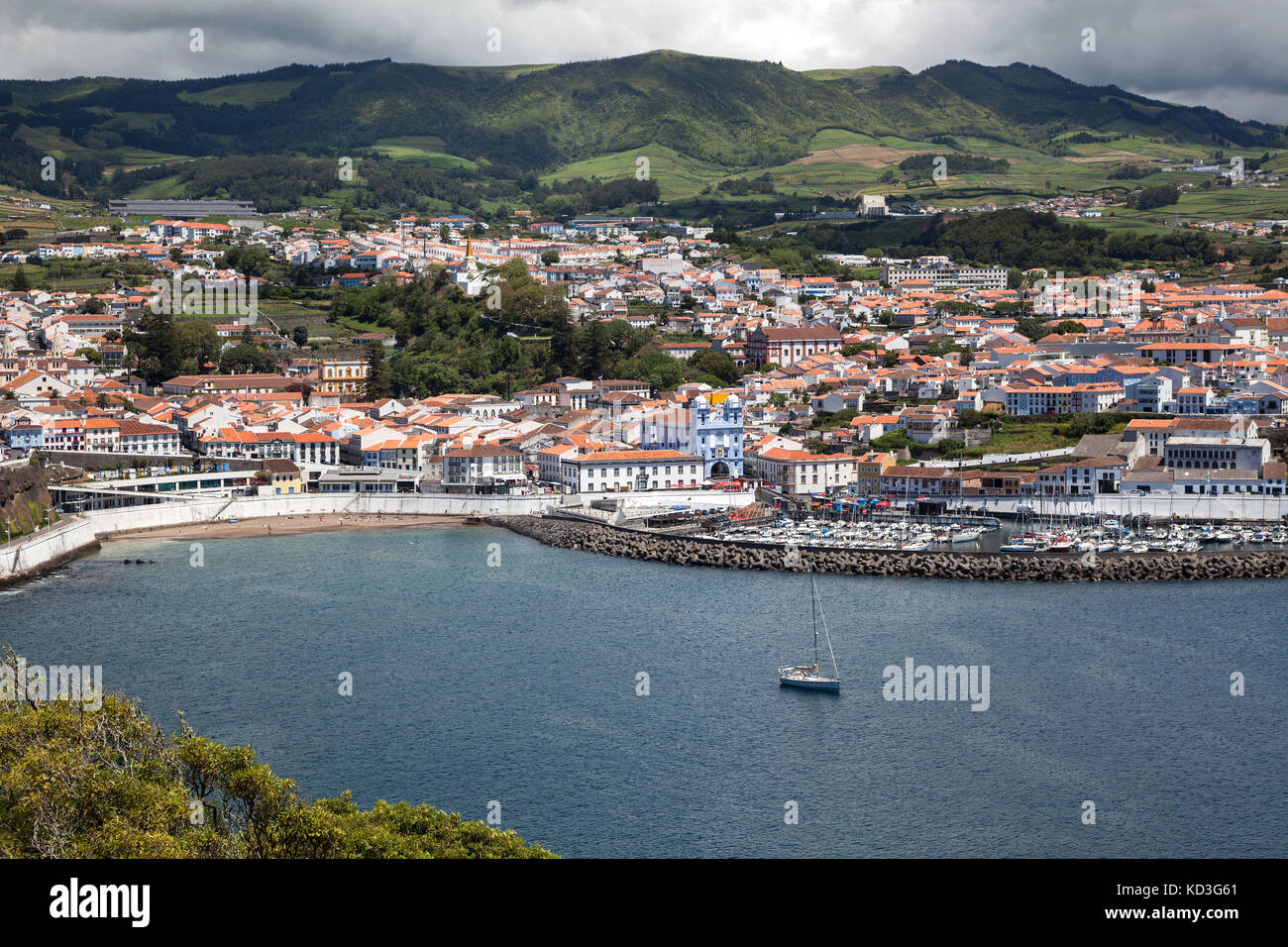 View of Angra do Heroismo with harbour, island of Terceira, Azores ...