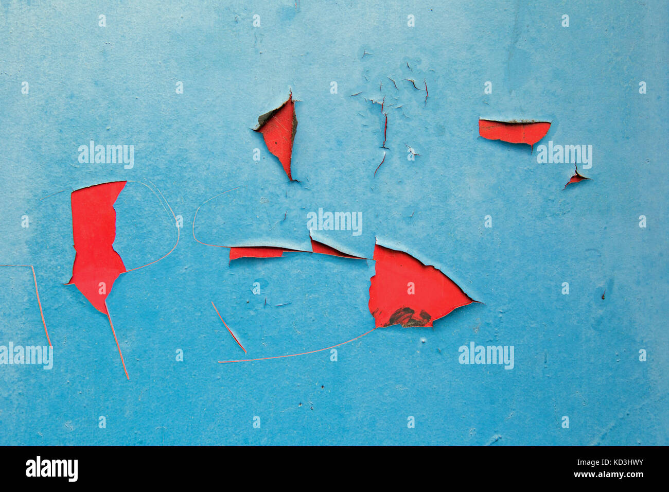 Blue over red peeling paint texture background Stock Photo - Alamy