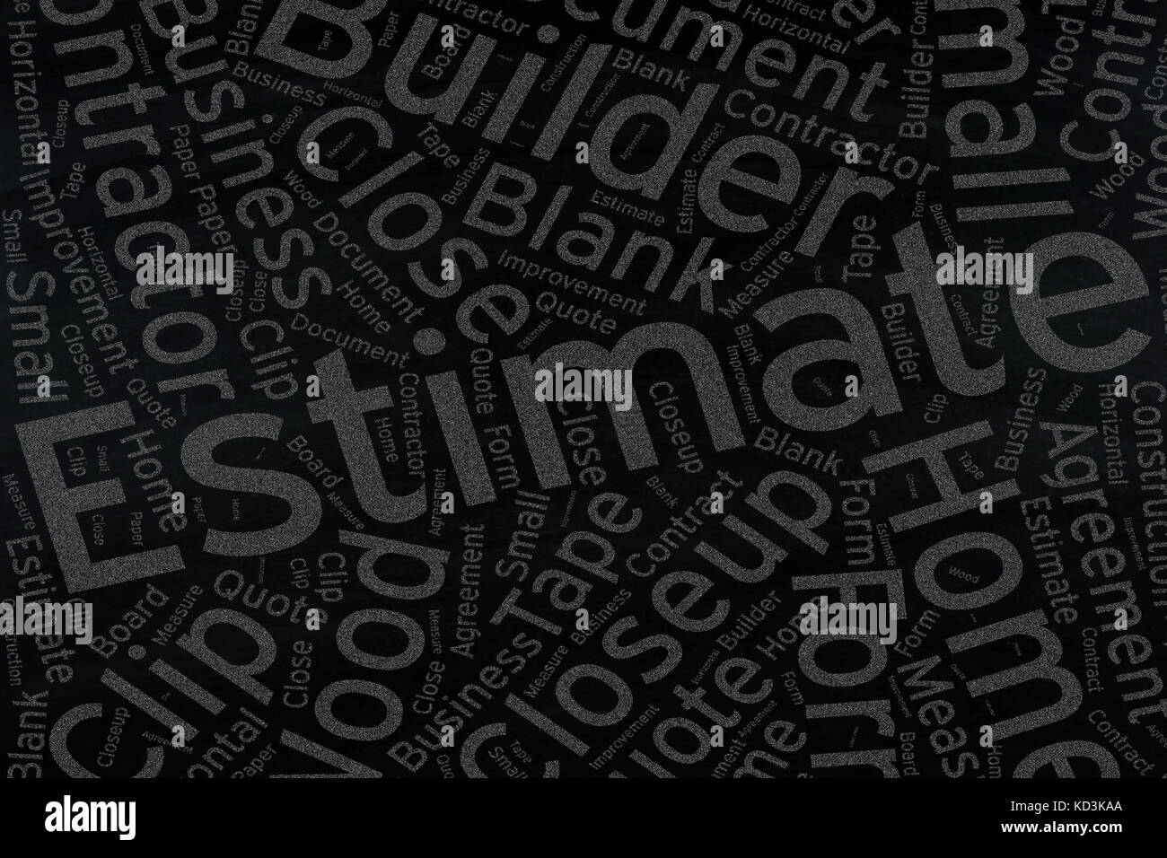 estimate ,Word cloud art on blackboard Stock Photo - Alamy