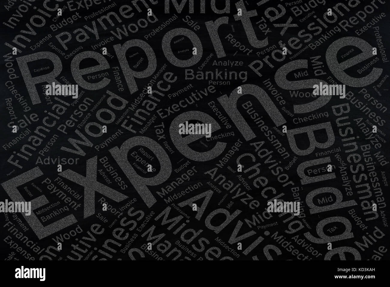 expense ,Word cloud art on blackboard Stock Photo - Alamy