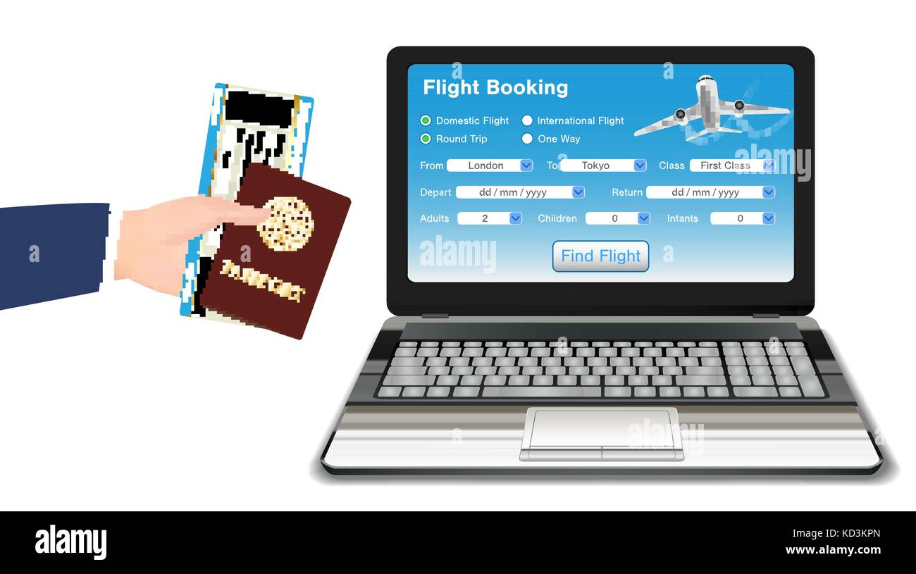 laptop online flight booking with ticket passport Stock Vector Image ...