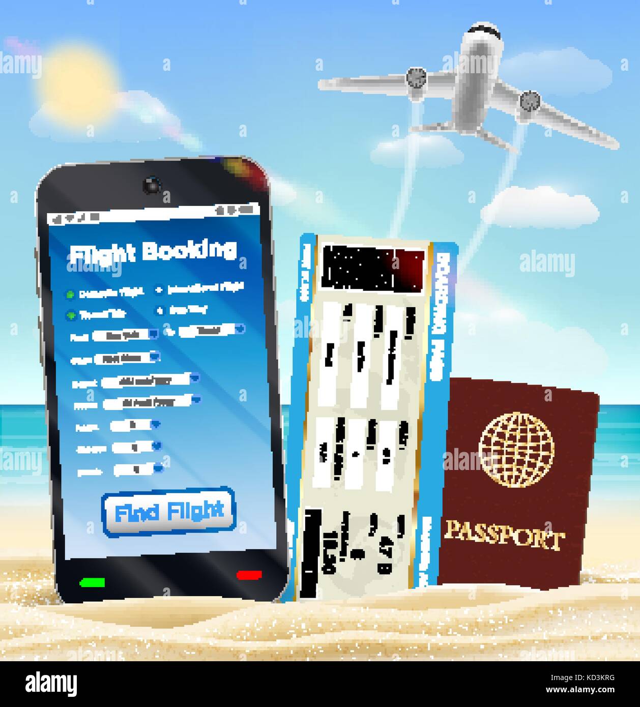 smartphone online flight booking ticket passport Stock Vector Image ...