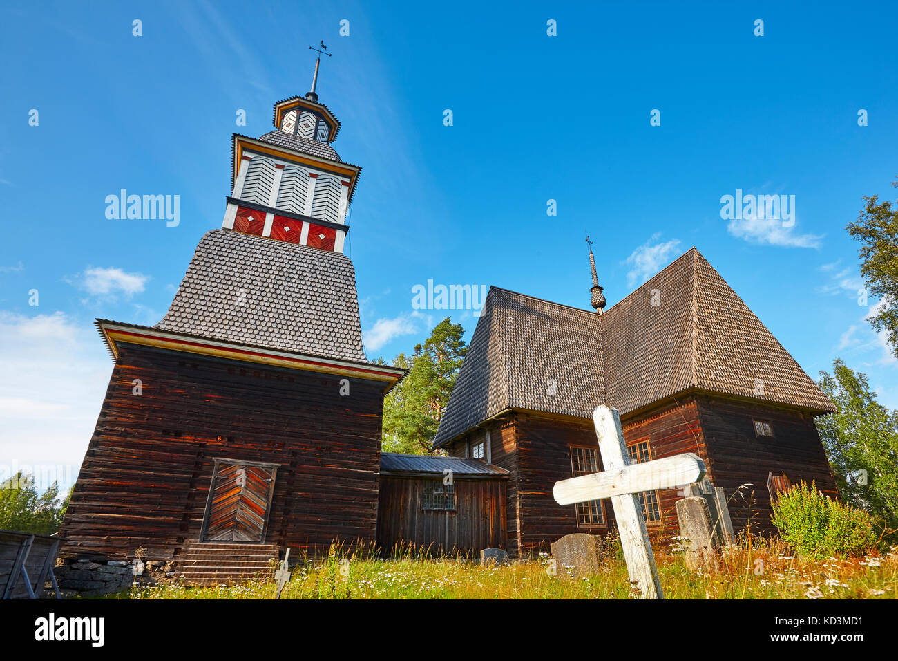 Traditional wooden church in Finland. Petajavesi. Finnish cultural ...