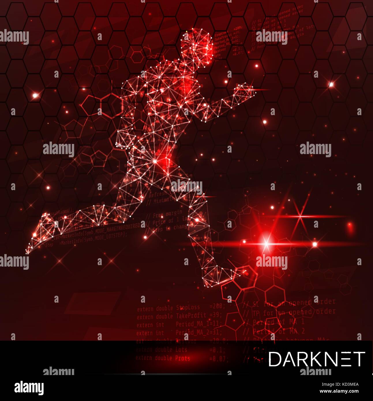 Hacker activity banner. Technological space with an evader. Red ...