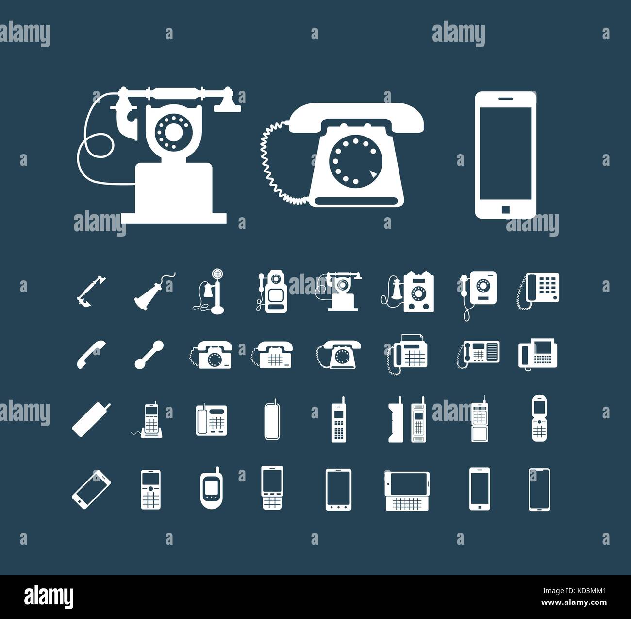Vector retro phone icon set , vintage white icons on dark Stock Vector ...