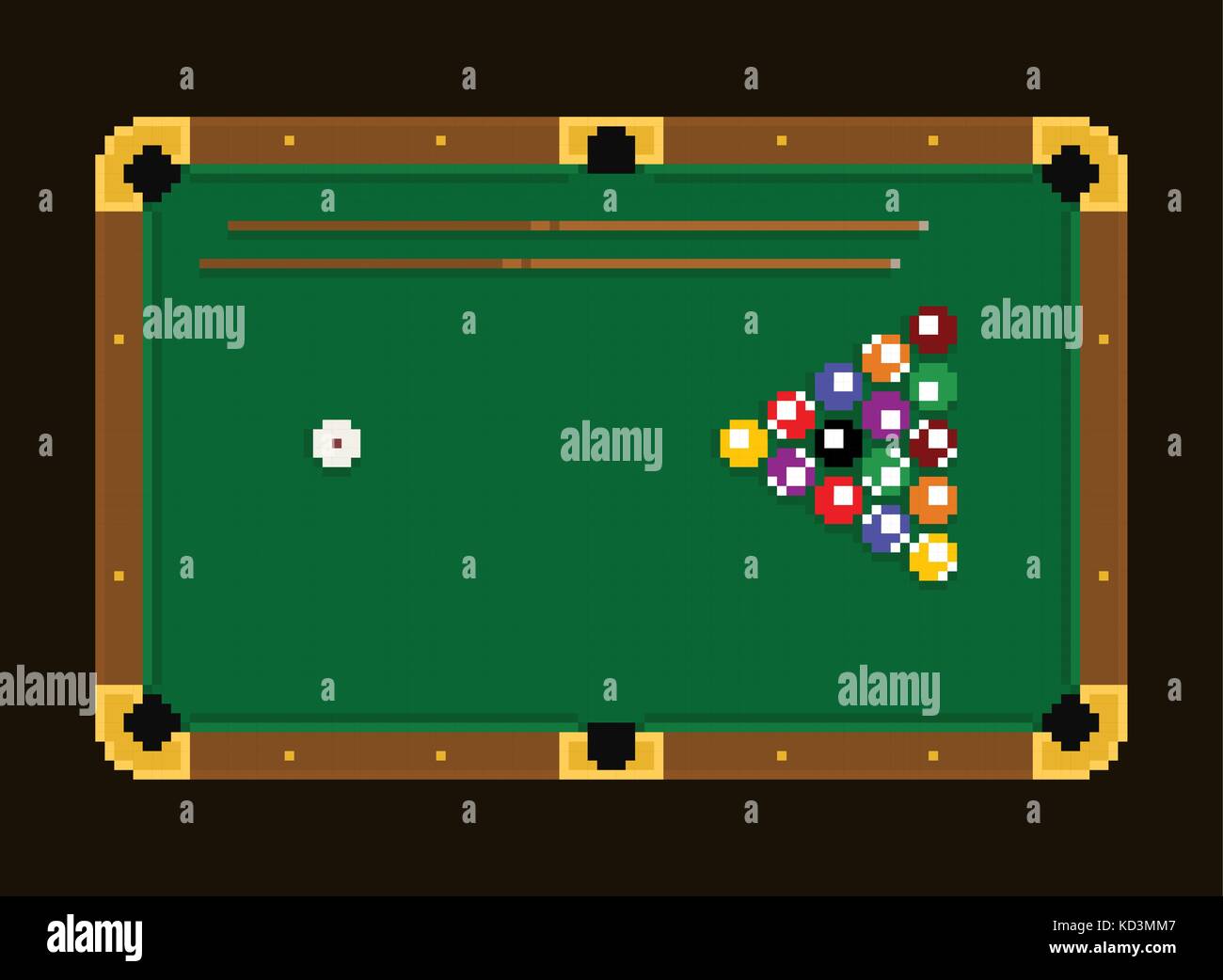 Pixel art green billiard table with colorful balls on a white ...
