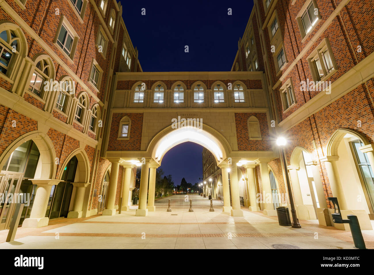 Los Angeles, OCT 8: Night view of the beautiful Freeberg Bridge of USC ...