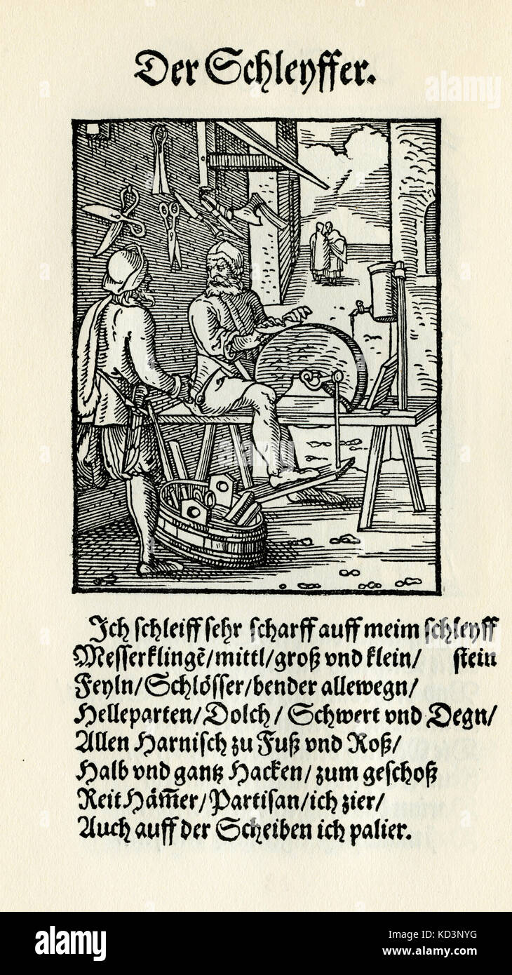 Knife grinder (der Schleifer / Schleyffer), from the Book of Trades ...