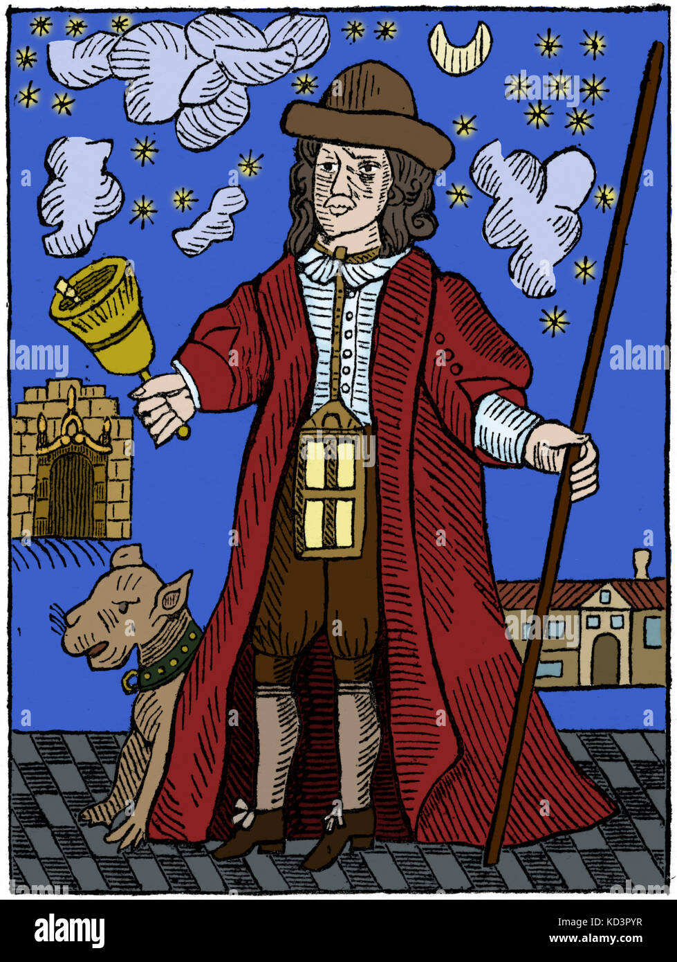 Bellman / night watchman of Holborn, London, 17th century Stock Photo ...