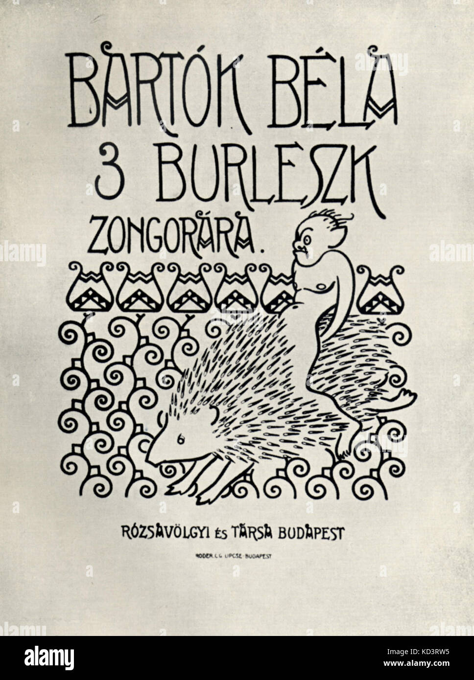 Bela Bartok's 3 Burlesques (3 Burleszk Zongorara) . Score cover of first edition 1912. Hungarian ...