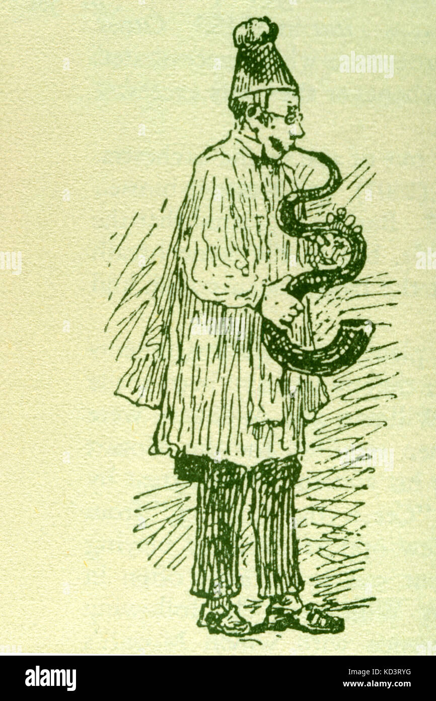 A French Church serpent player. Early instrument Stock Photo - Alamy