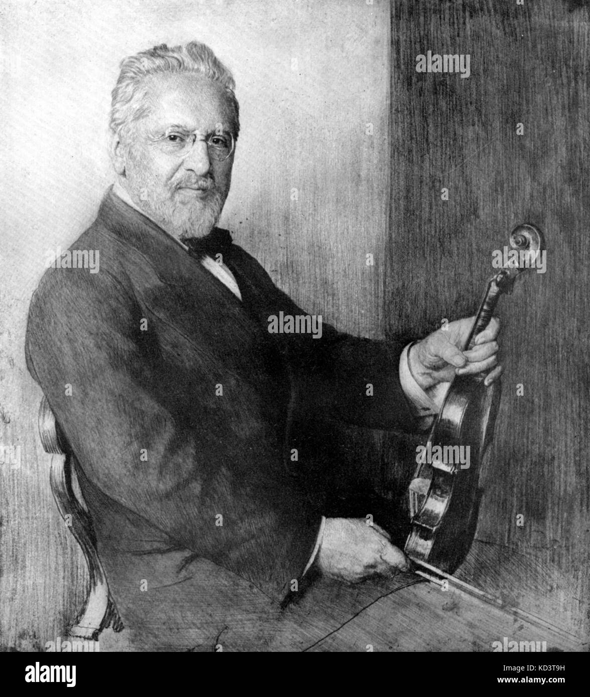 ROSÉ, Arnold (Josef) -portrait with violin. Signed drawing in 1933 to ...