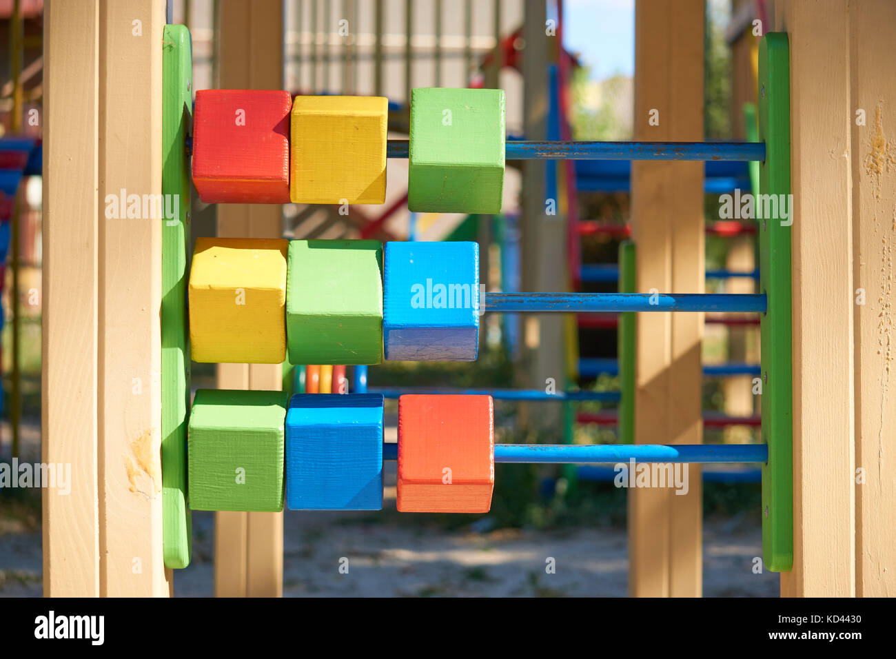 vivid colorful children cubes abacus on a playground Stock Photo - Alamy
