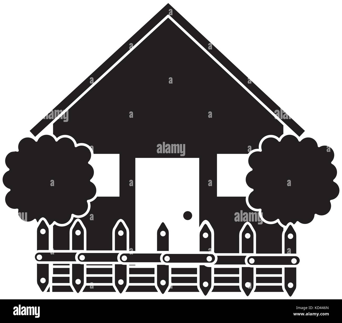 beautiful house building with trees and fence vector illustration ...
