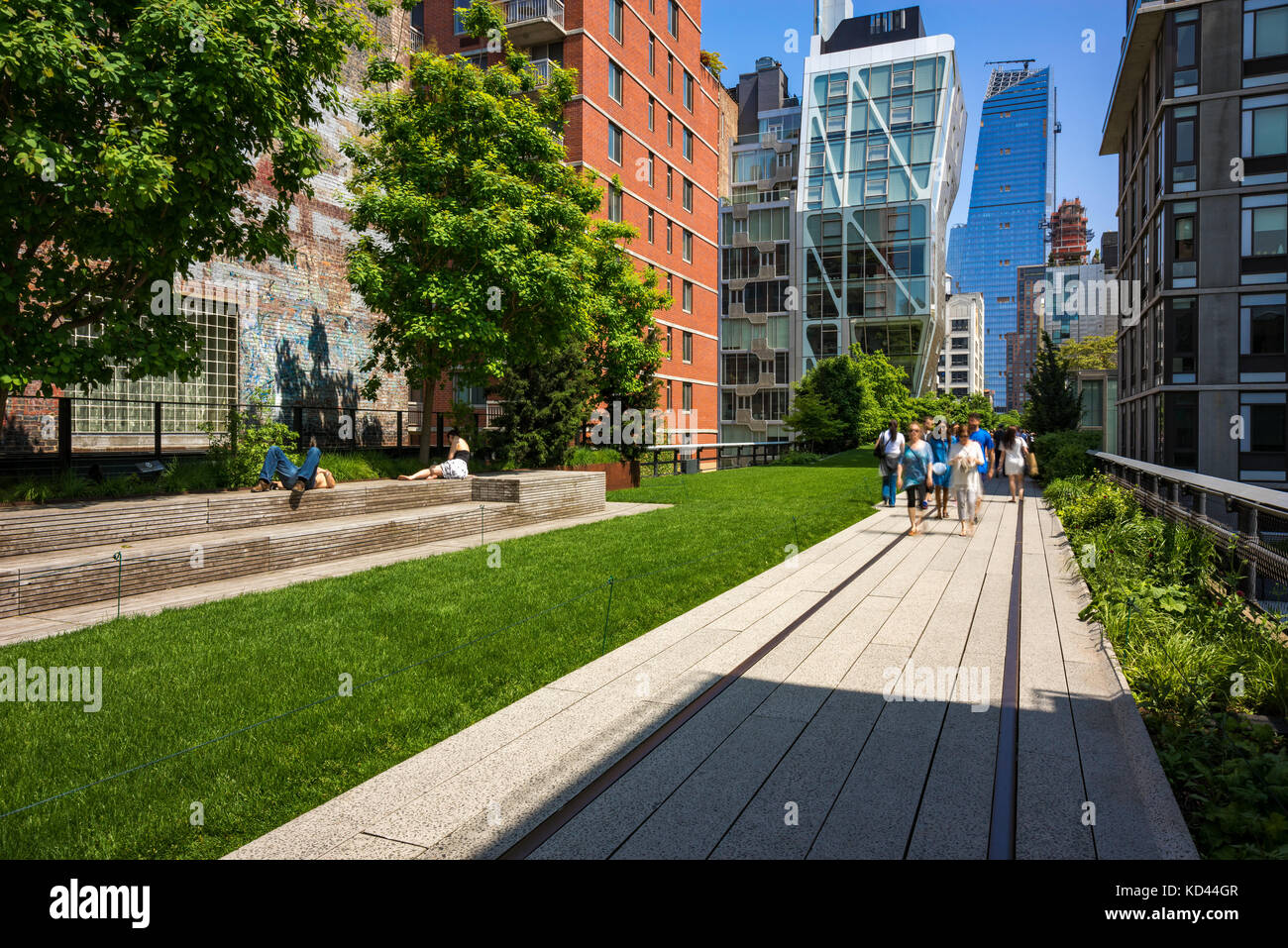 Highline promenade in summer (also known as High Line Park). Chelsea ...