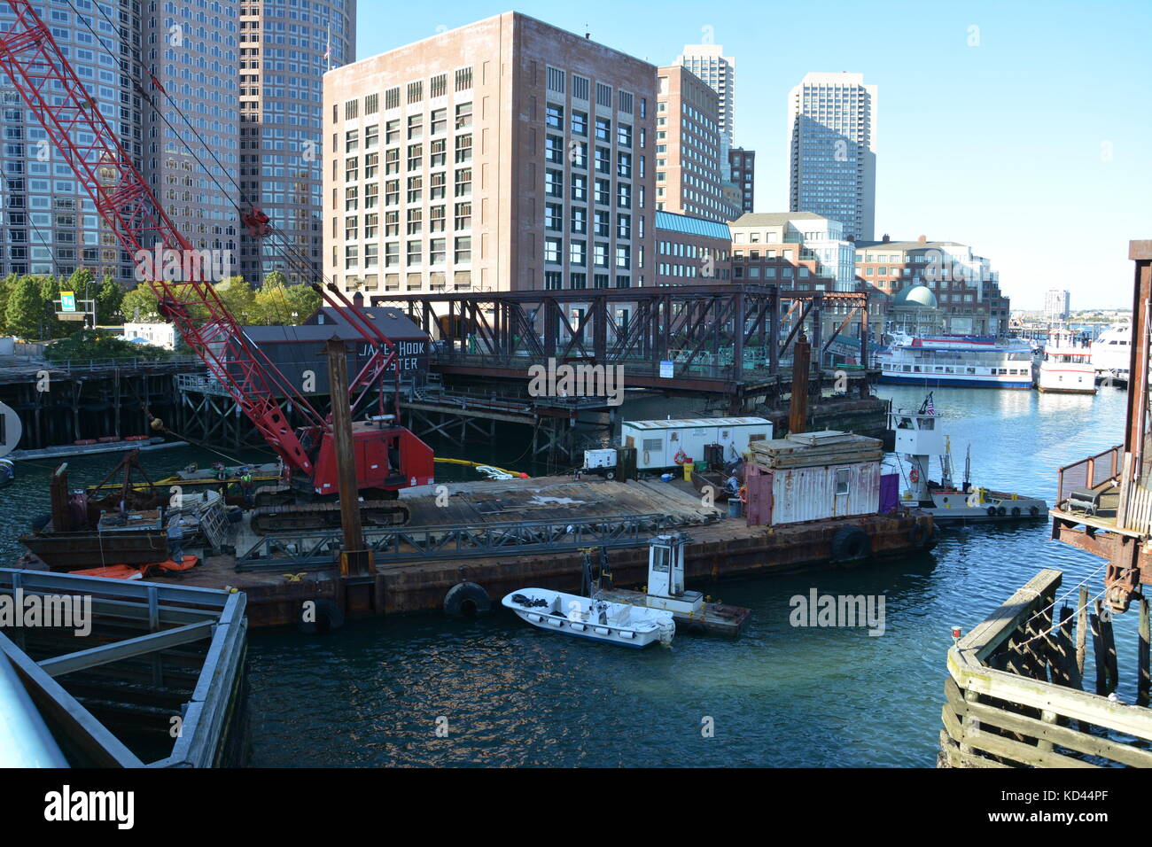 A sunken ship in the Fort Point Channel, Boston, Massachusetts, USA ...