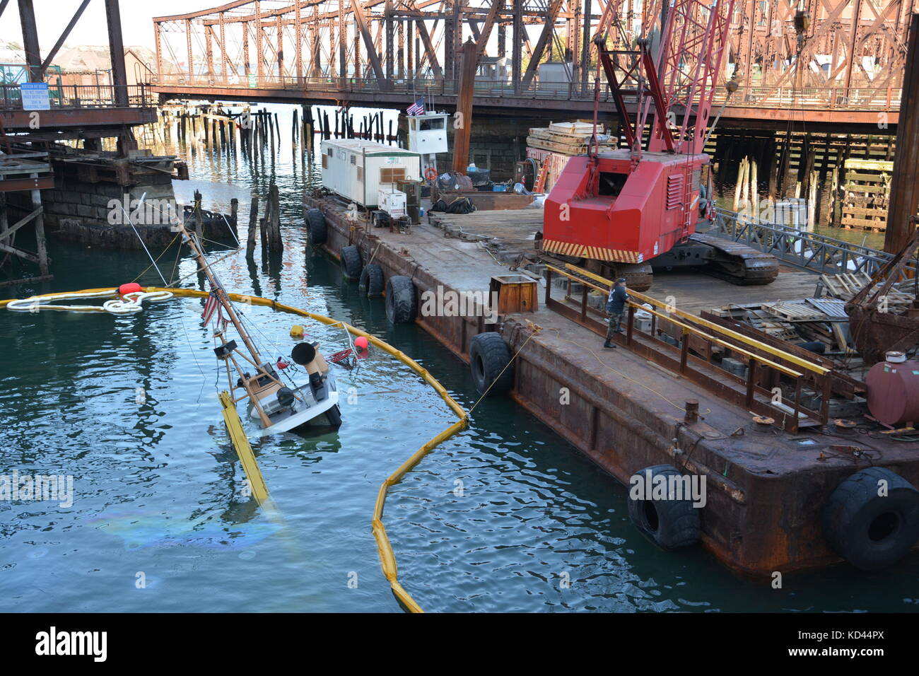 A sunken ship in the Fort Point Channel, Boston, Massachusetts, USA ...