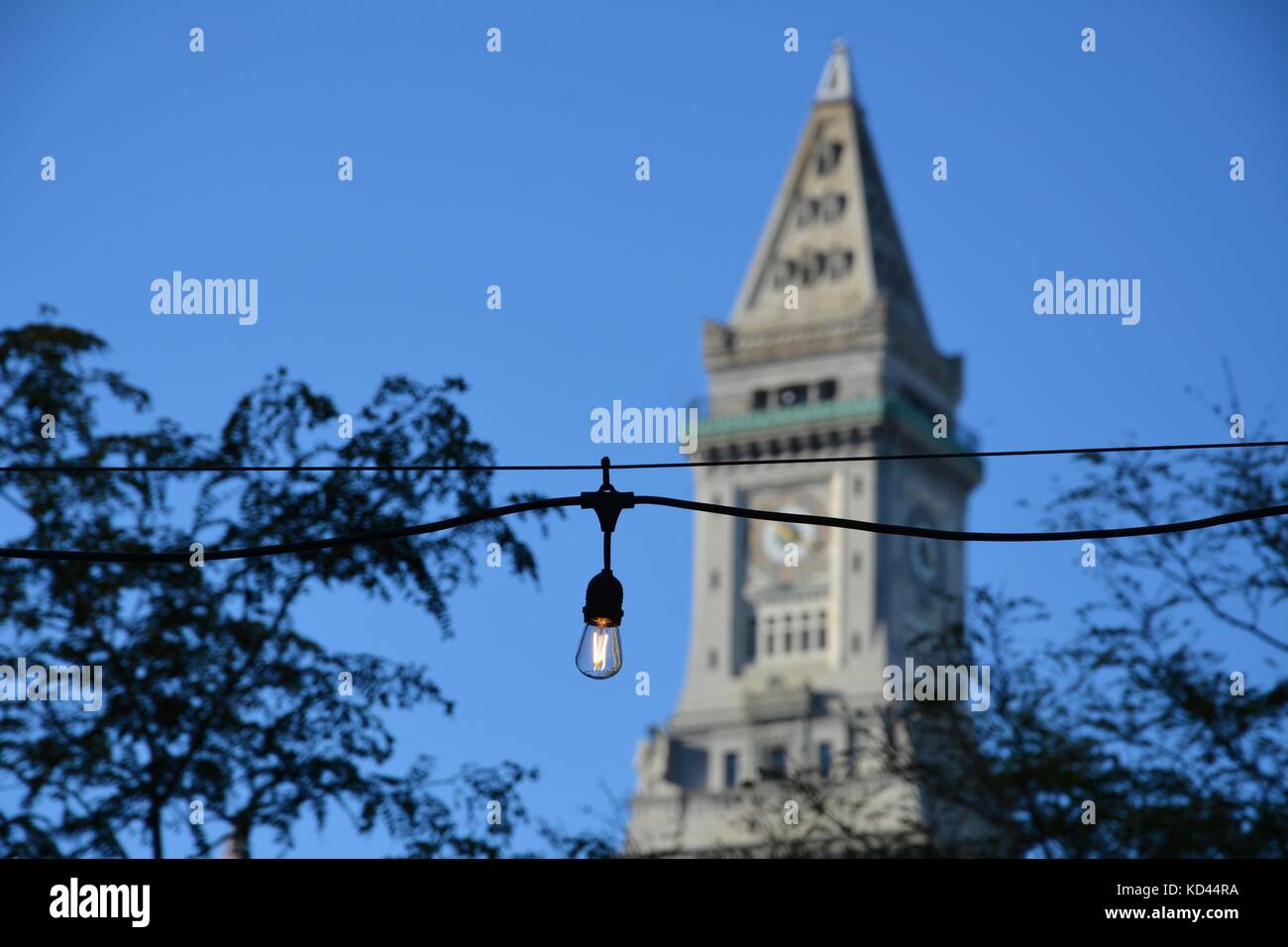 String lights over downtown Boston, USA's Greenway Stock Photo - Alamy