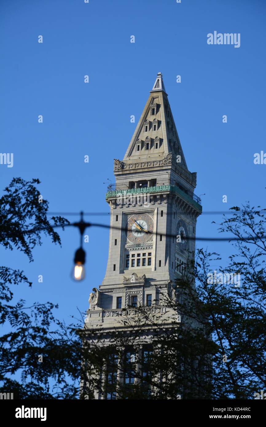 String lights over downtown Boston, USA's Greenway Stock Photo - Alamy