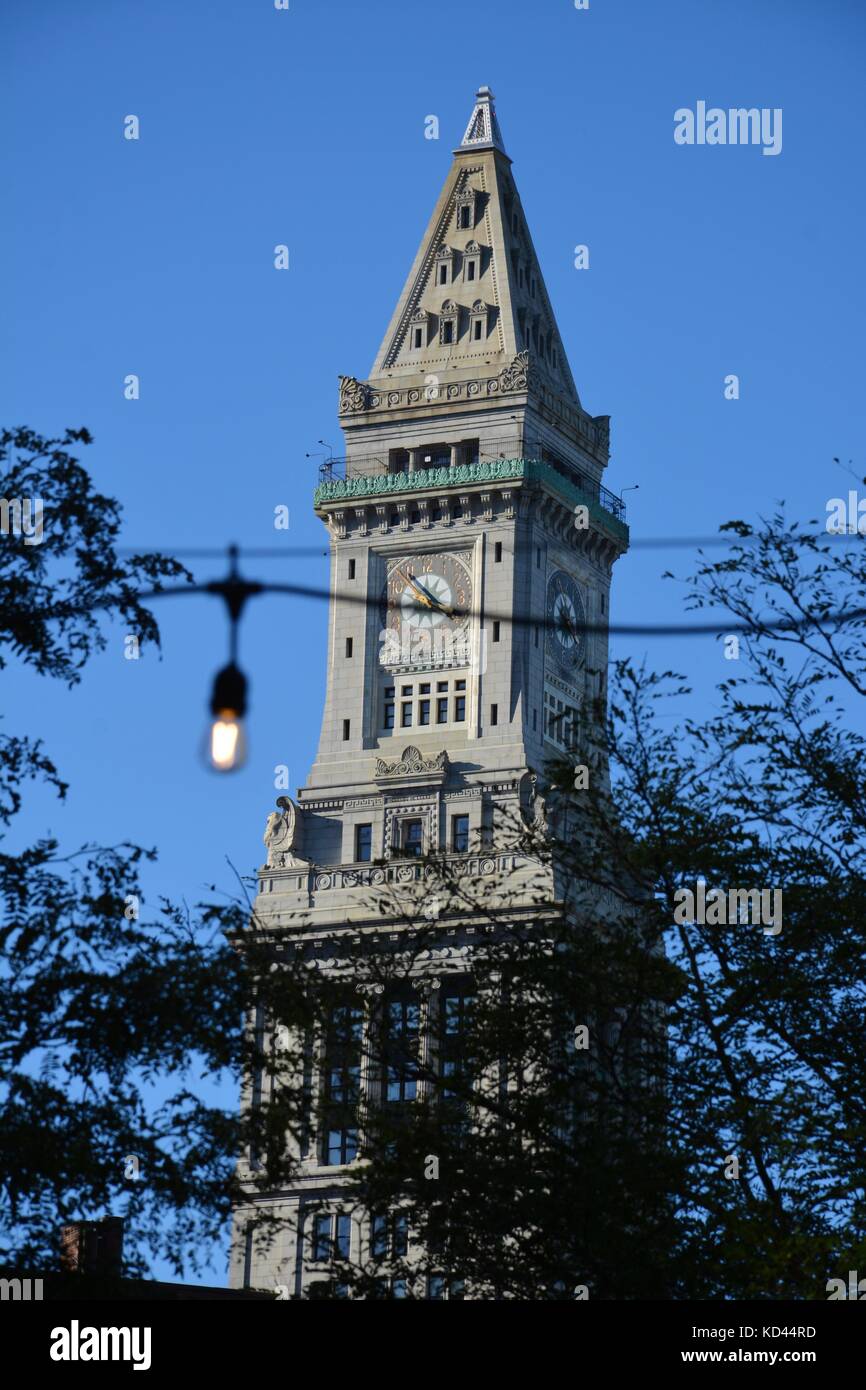 String lights over downtown Boston, USA's Greenway Stock Photo - Alamy