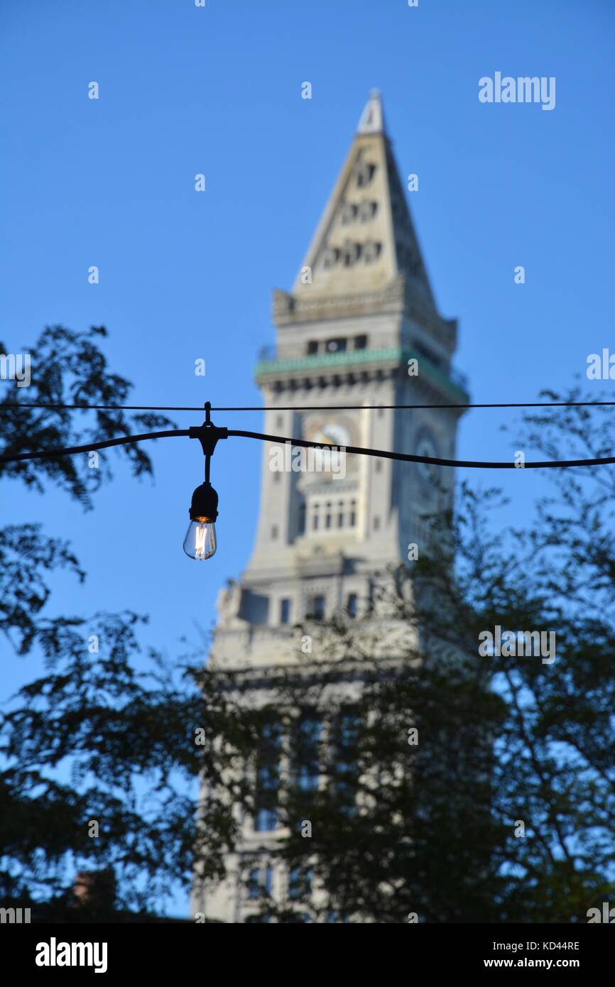 String lights over downtown Boston, USA's Greenway Stock Photo - Alamy