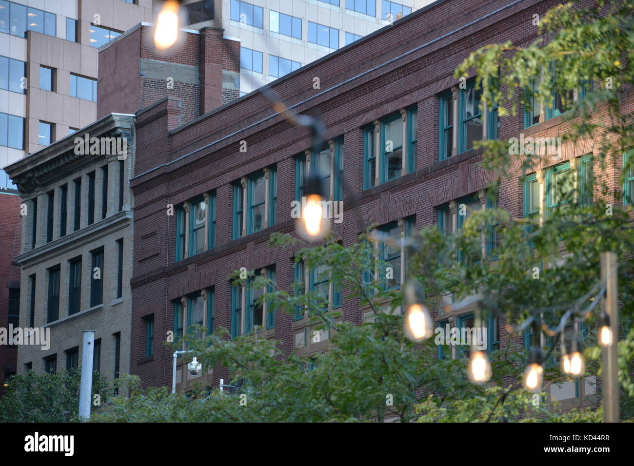 String lights over downtown Boston, USA's Greenway Stock Photo - Alamy