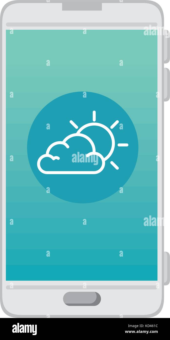 smartphone with partly cloudy weather application vector illustration ...