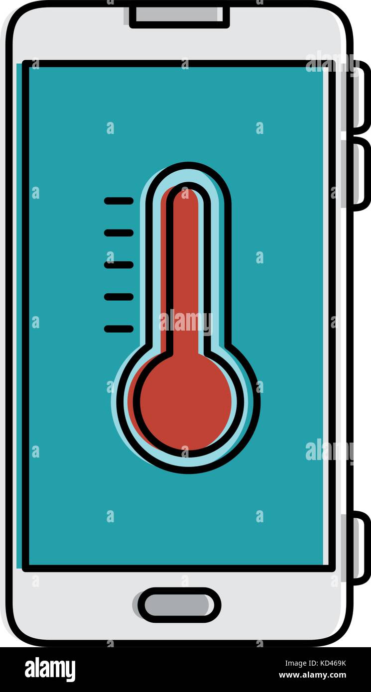 smartphone with thermometer weather application vector illustration ...