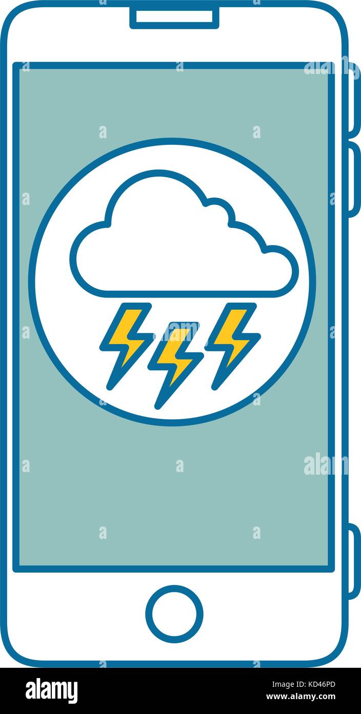 smartphone with storm cloud weather application vector illustration ...