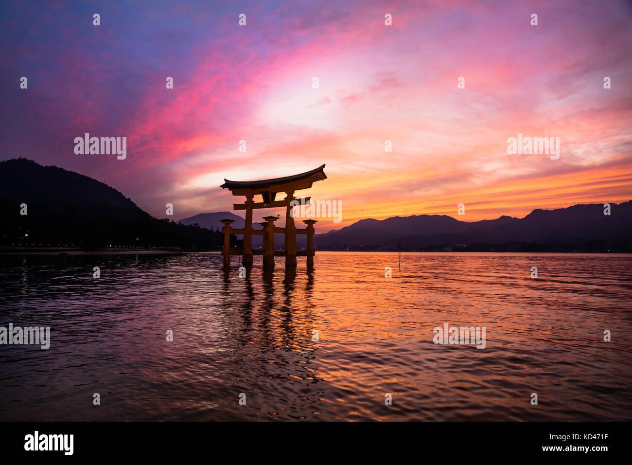 Sunset at the Floating Torii gate in Miyajima, Japan Stock Photo - Alamy
