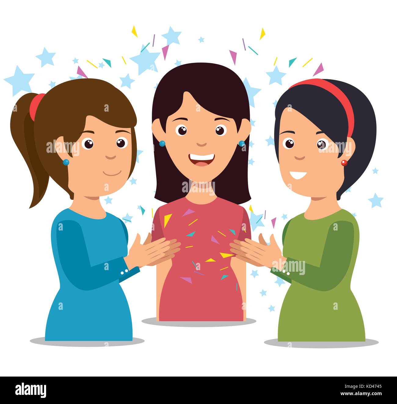 smiling women clapping cheerful cartoon vector illustration graphic ...