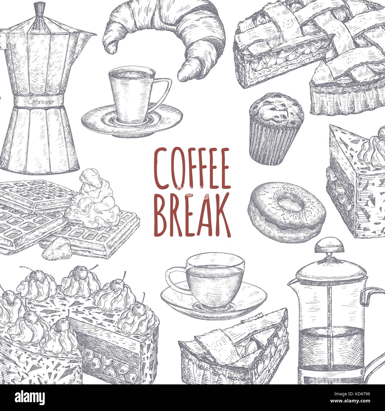 Coffee break template based on hand drawn sketch Stock Vector Image ...