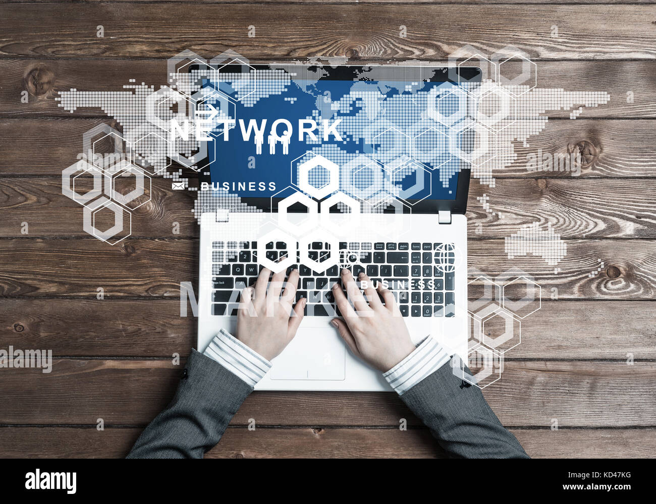 Business workplace with laptop device and media user interface Stock ...