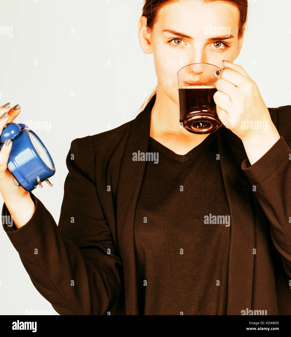 young beauty woman in business style costume waking up for work Stock ...