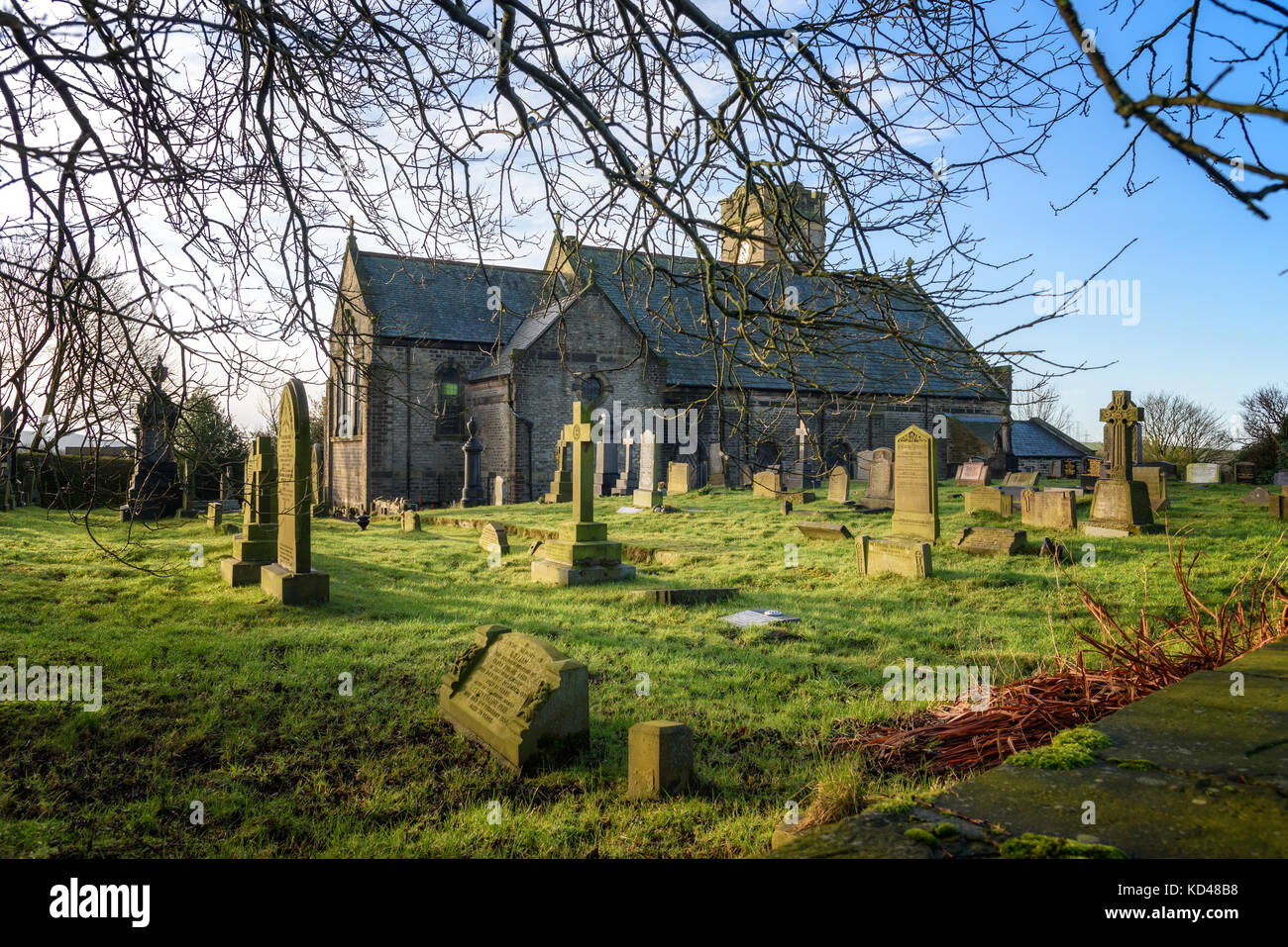 Typical english church and a cemetery view Stock Photo - Alamy