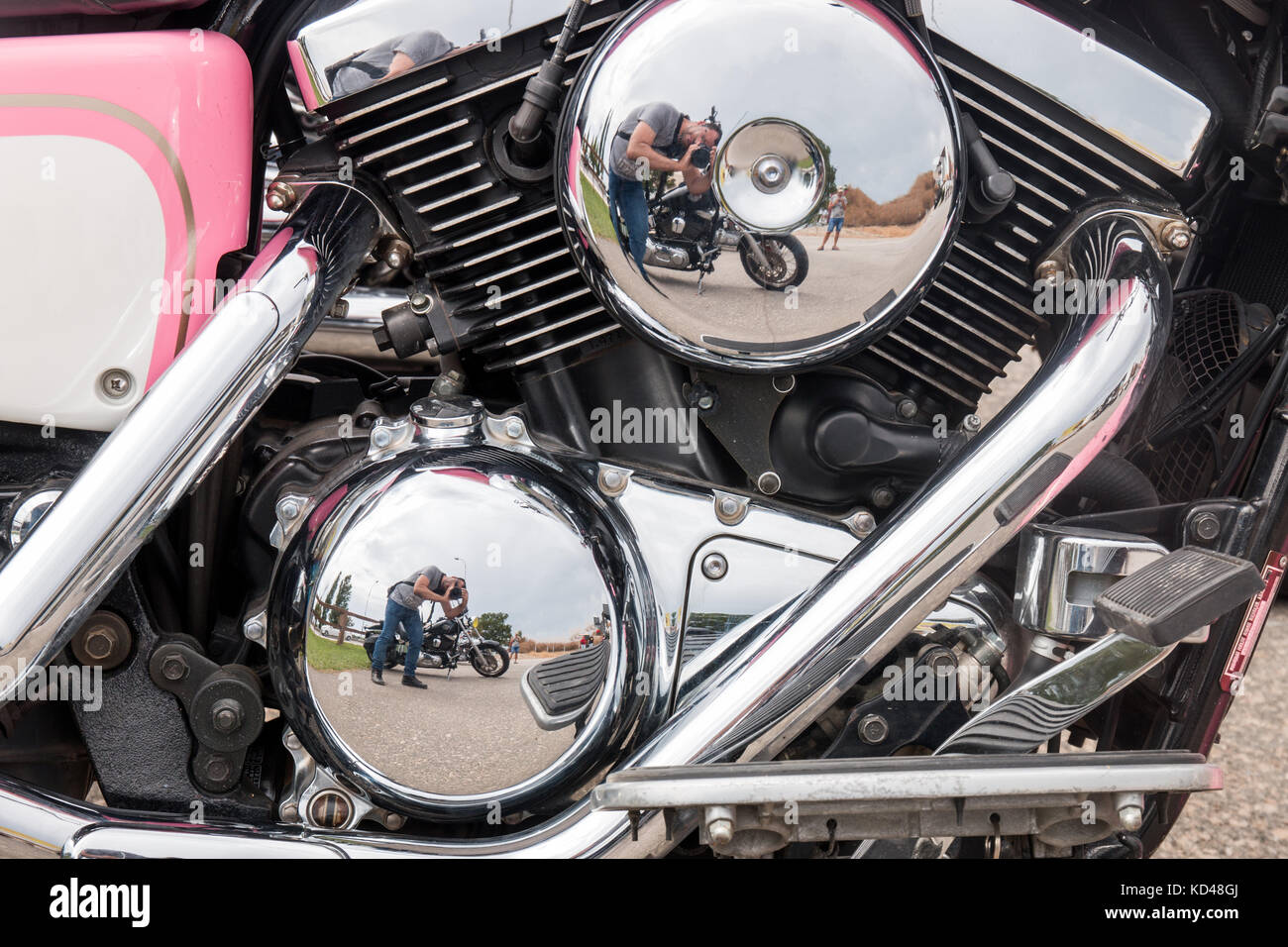 Close view detail of the shiny details of a classic motorcycle Stock ...