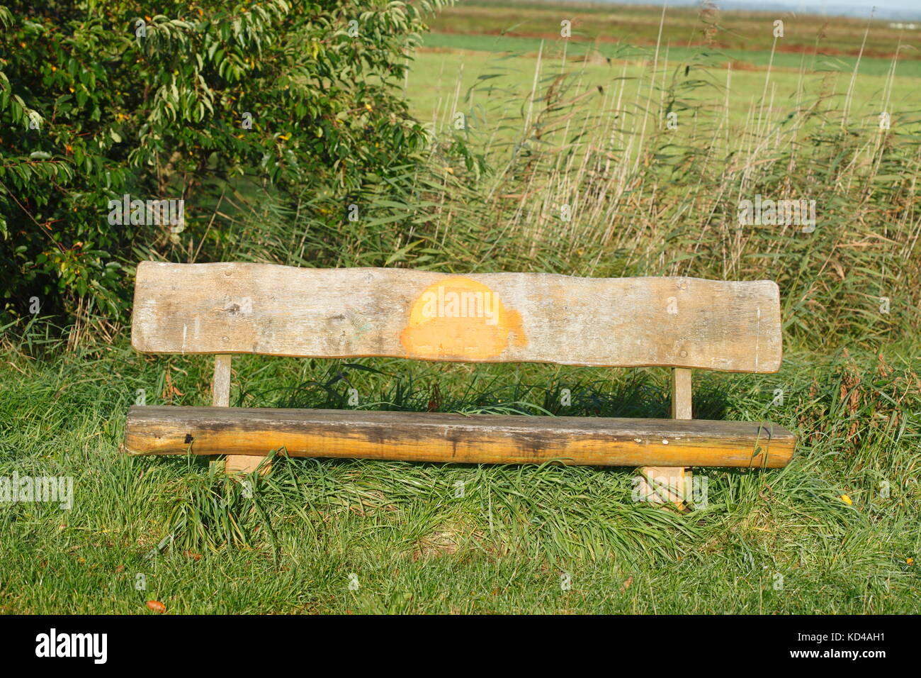 Wooden Seat Bench on a Meadow Stock Photo - Alamy