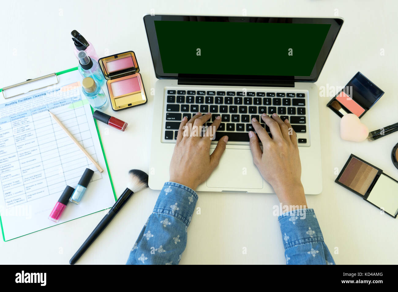 young woman working about website beauty cosmatic on her notebook by ...