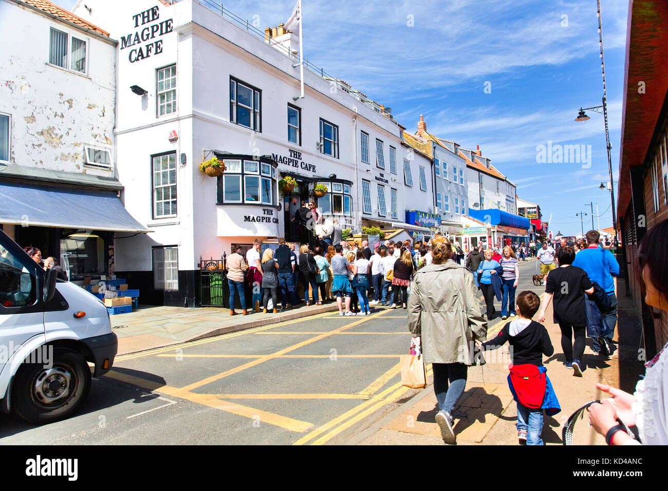 People queuing outside The Magpie Fish n' Chip shop Whitby NE Yorkshire ...