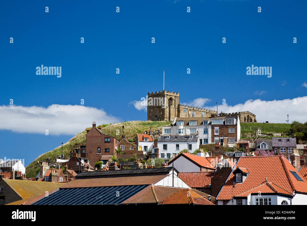 View from Town Harbour carpark of St Mary's church next to the Whitby ...