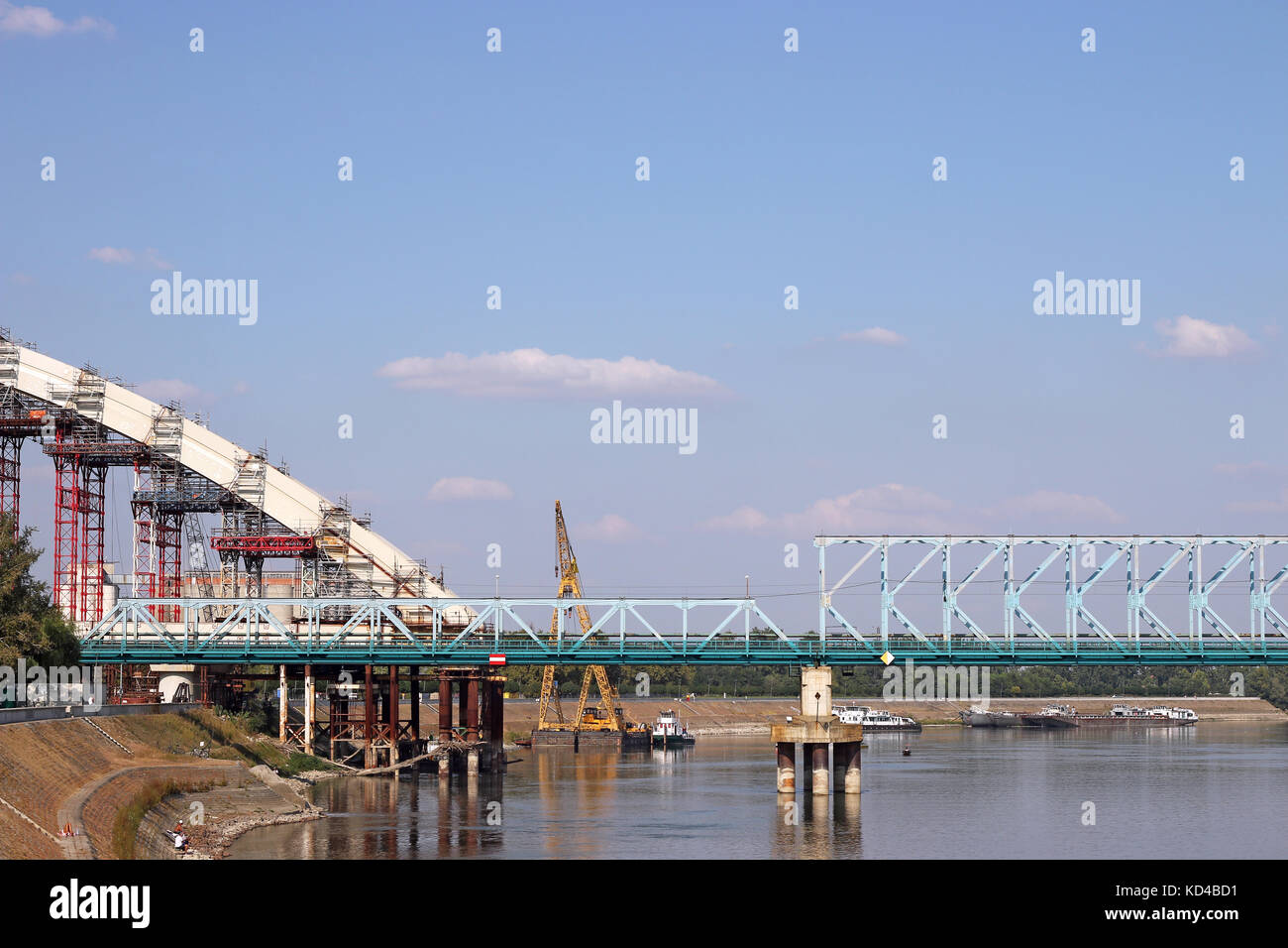 new bridge construction site on Danube river Stock Photo - Alamy