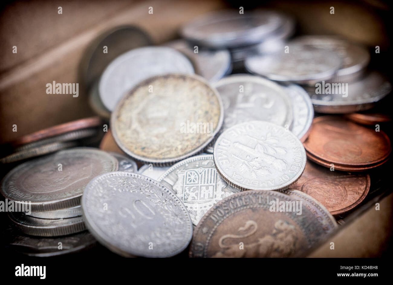 Cardboard box full of ancient coins Stock Photo - Alamy