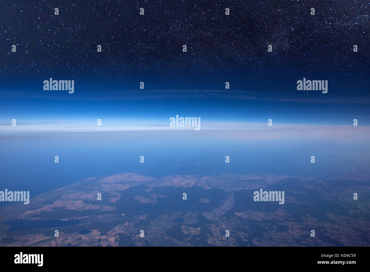 High altitude view between sky and space , in to the dark. Sky view ...