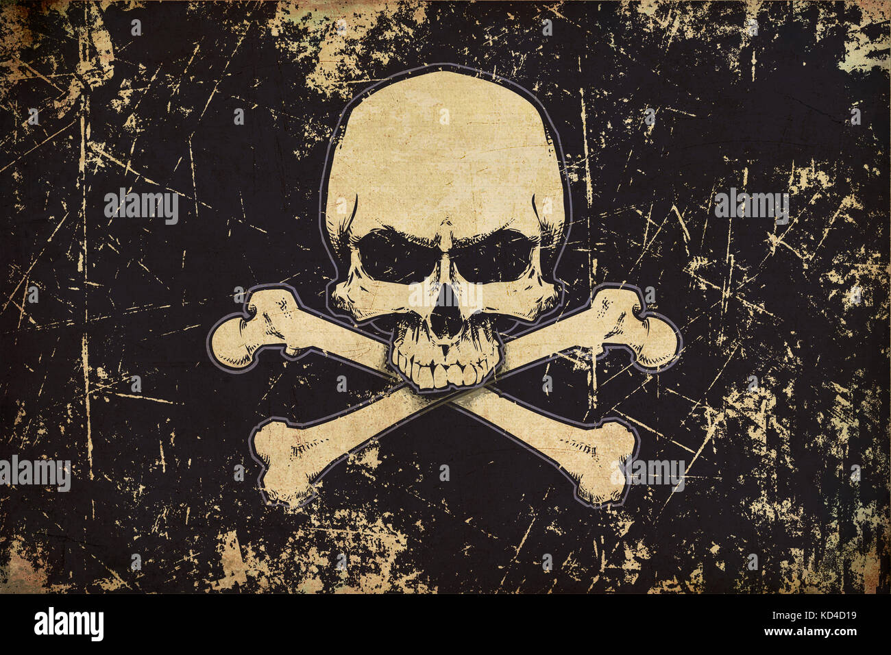 illustration of a scratched, rusty, grunge, aged pirate flag, jawless ...