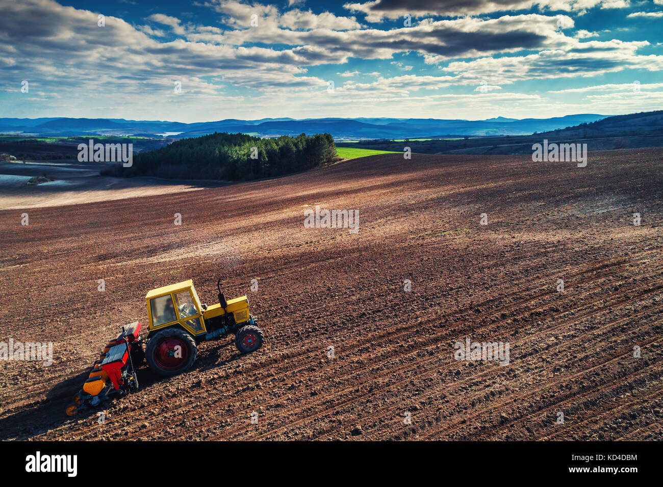 Aerial view working farming tractor hi-res stock photography and images ...