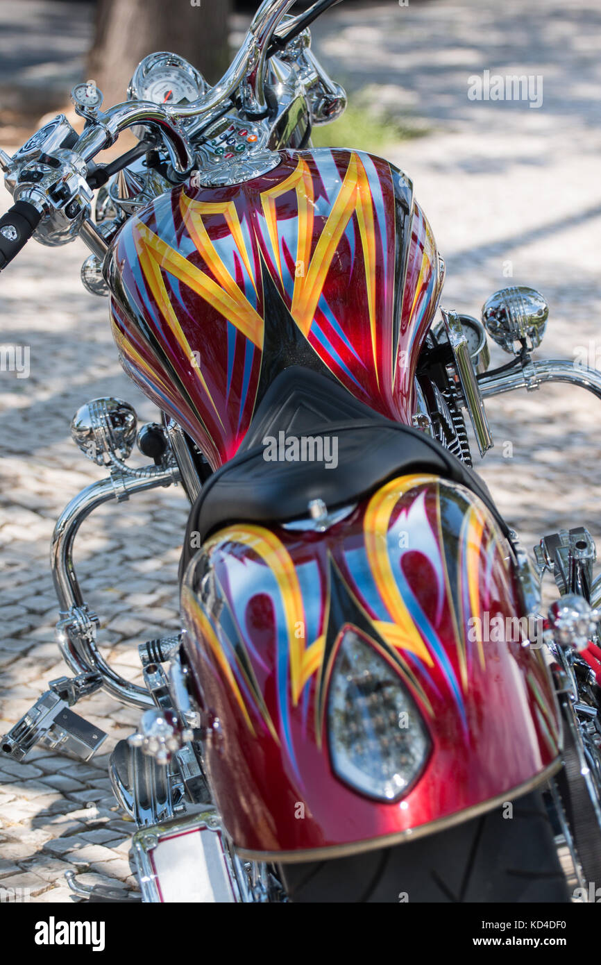 View of the pristine shiny details of a classic motorcycle Stock Photo ...