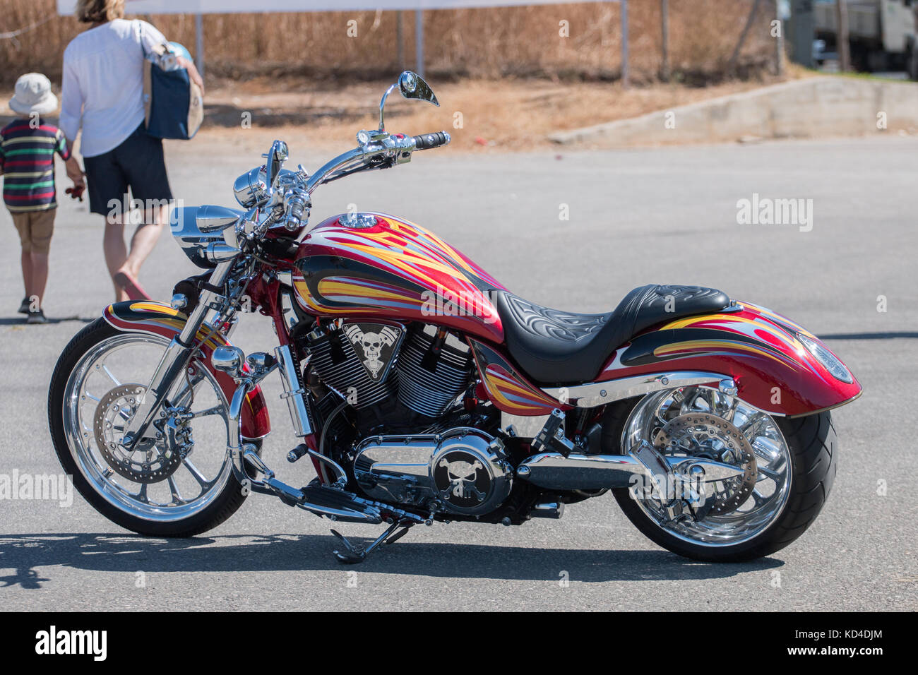 View of the pristine shiny details of a classic motorcycle Stock Photo ...