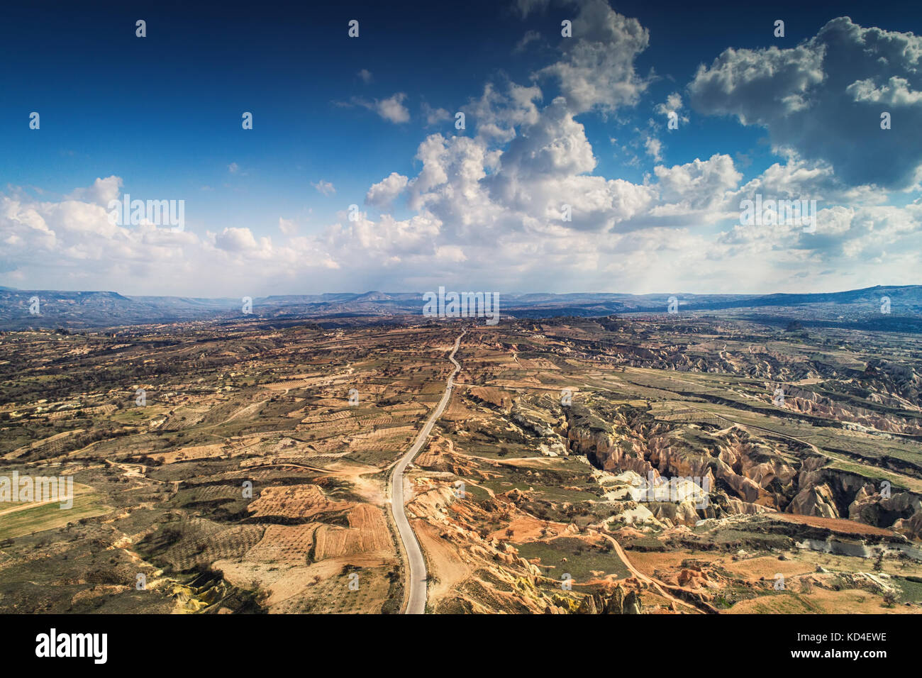 Aerial view over scenic terrain of Cappadocia Turkey Stock Photo - Alamy
