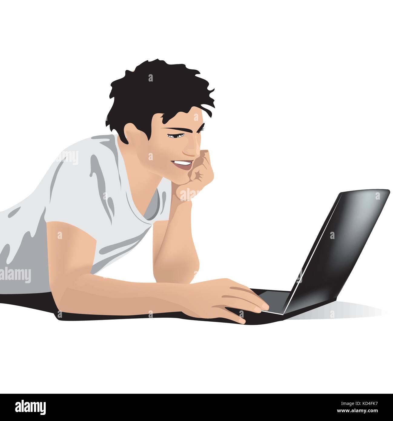Young man with laptop on white background Stock Vector Image & Art - Alamy