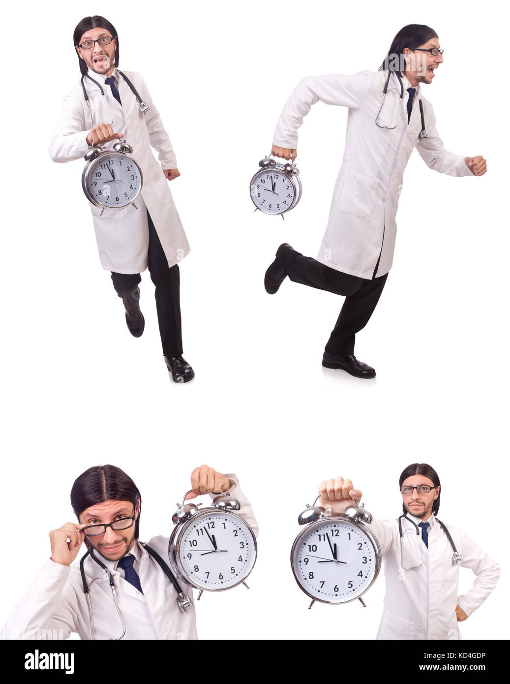 Man doctor with clock isolated on white Stock Photo - Alamy